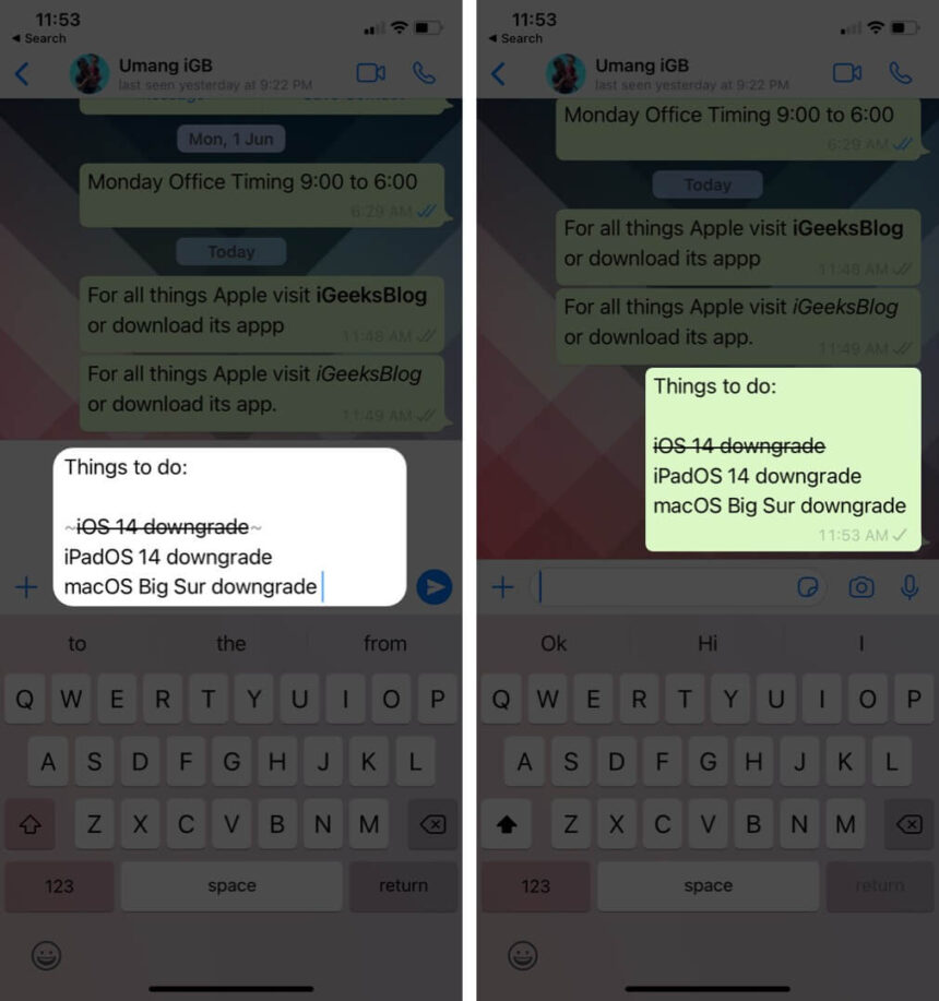 How to type Bold, Italic, and Strikethrough in WhatsApp on iPhone ...