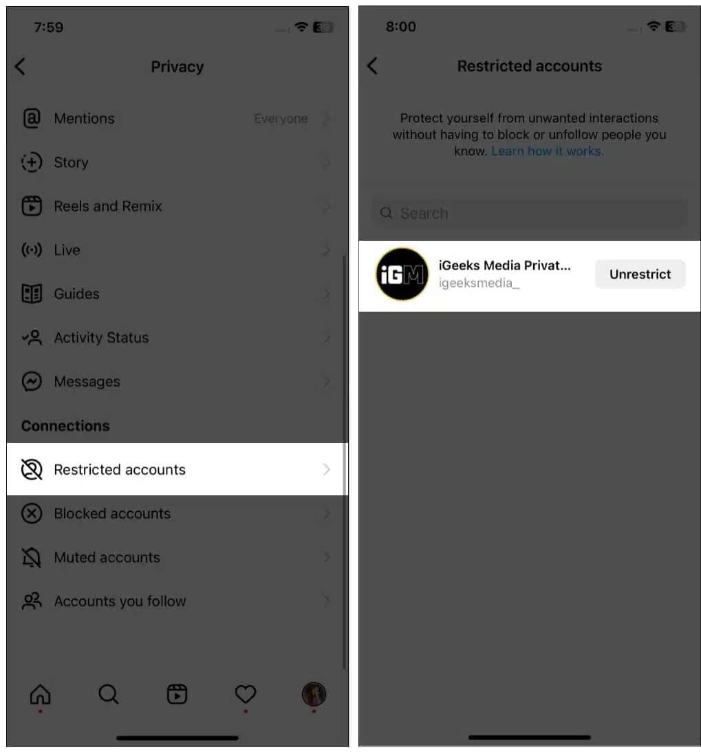 What happens when you restrict someone on Instagram - iGeeksBlog