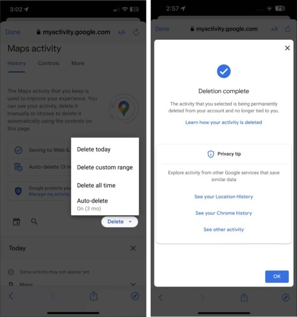How to clear Google Maps search history on iPhone and web