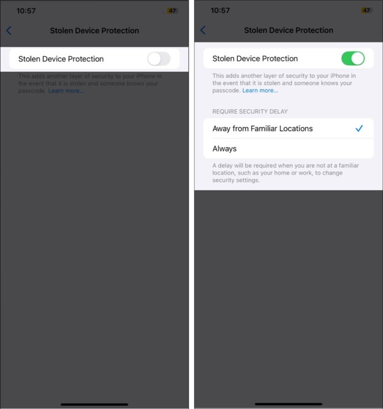 How to turn on or off Stolen Device Protection on iPhone - iGeeksBlog