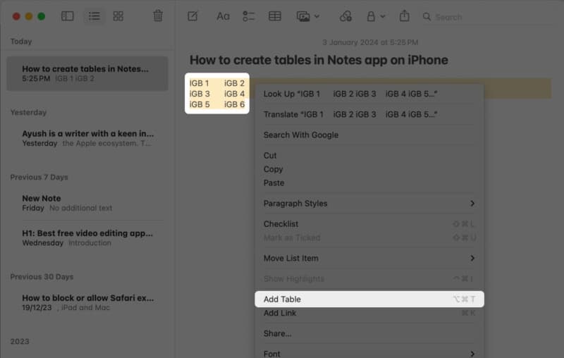 How to use tables in Notes app on iPhone, iPad, and Mac - iGeeksBlog