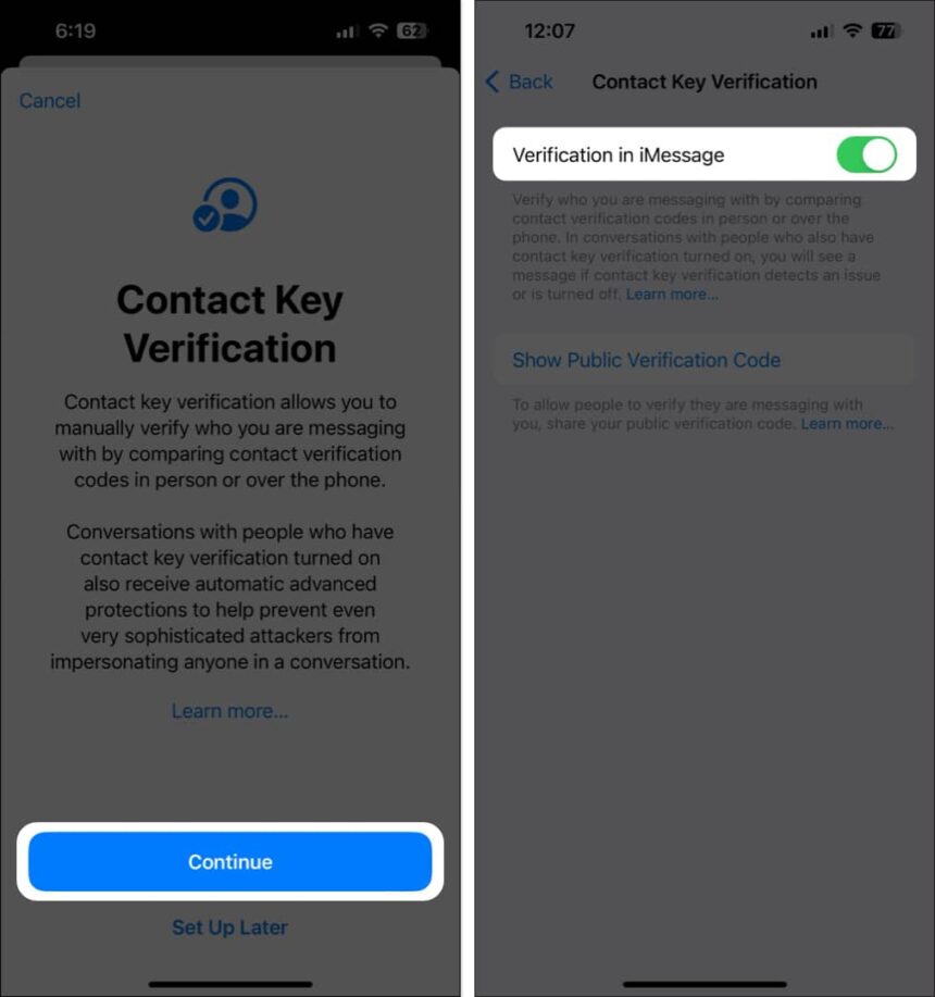 How to turn on iMessage Contact Key Verification on iPhone