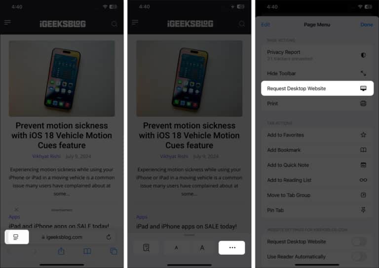 How to request a desktop site on an iPhone (Safari and Chrome) - iGeeksBlog