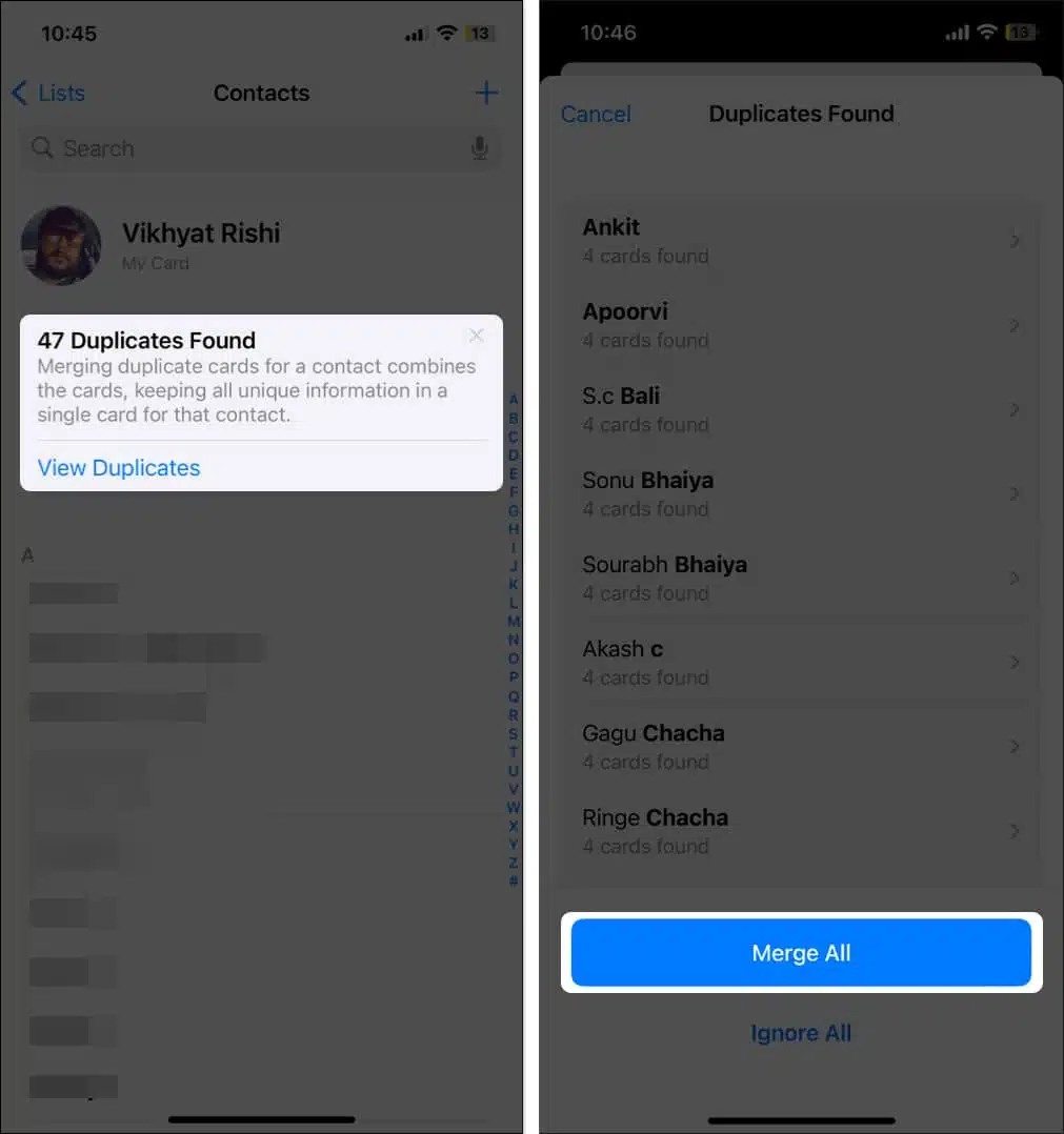 How to merge or delete duplicate contacts on an iPhone