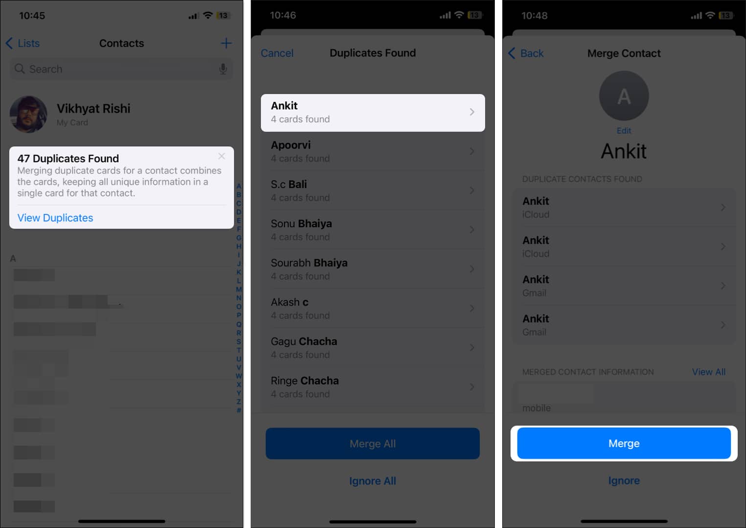 How to merge or delete duplicate contacts on an iPhone