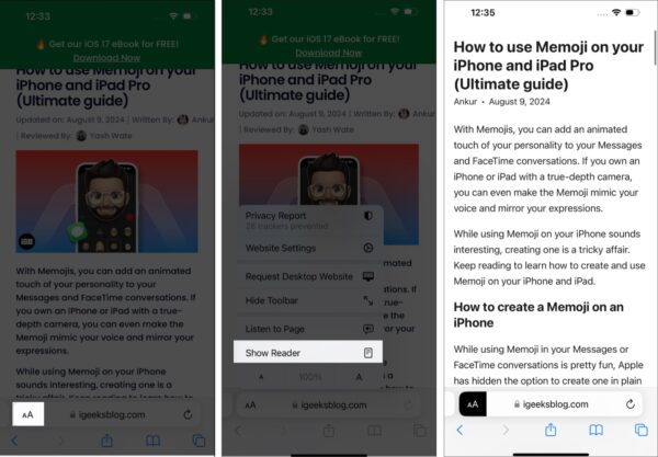 How to use Safari Reader mode on an iPhone and iPad