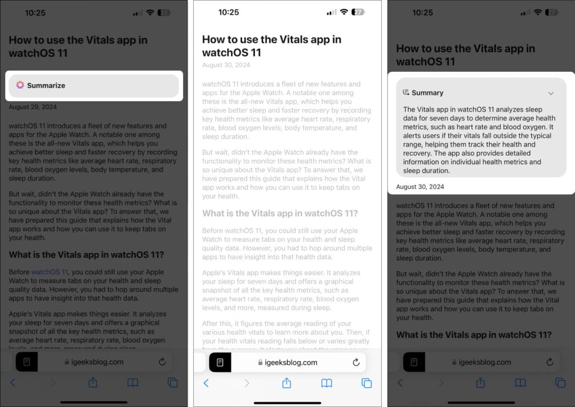 How to summarize webpages in Safari on iPhone and Mac