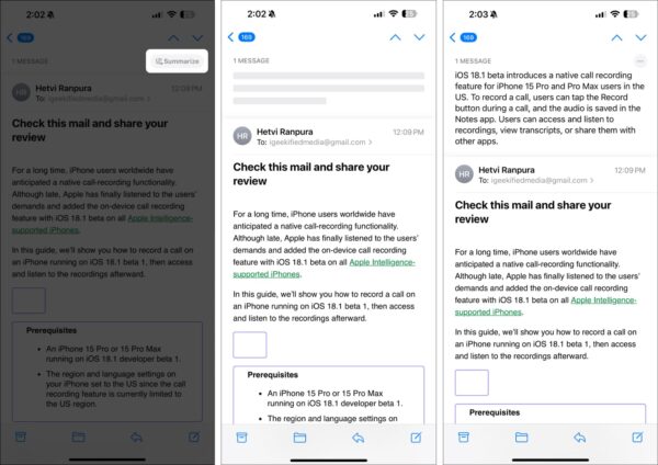 How to use the Mail app with Apple Intelligence in iOS 18.1 or later