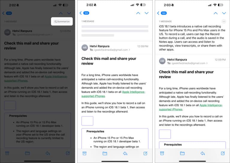 How to use the Mail app with Apple Intelligence in iOS 18.1 or later
